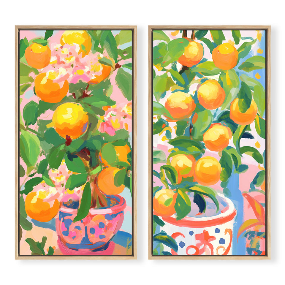 Orange Topiary Pair | High-End Abstract Wall Art – Urban Garden Prints