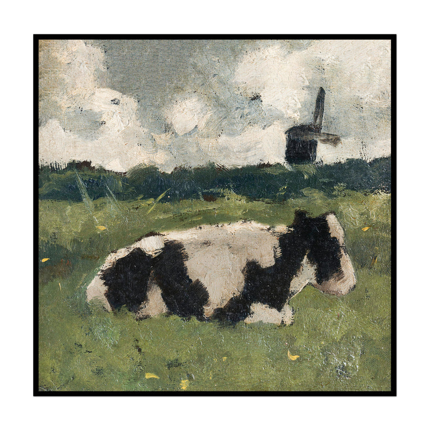 Resting Cow Landscape Art Print | Farmhouse Oversized Square Art Print ...
